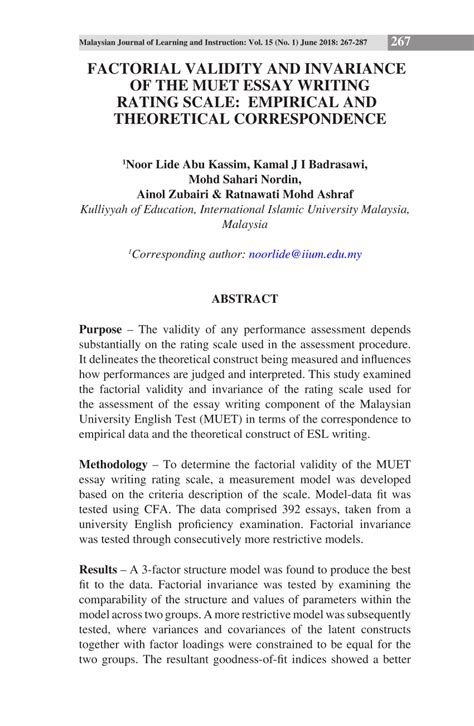 Pdf Factorial Validity And Invariance Of The Muet Essay Writing