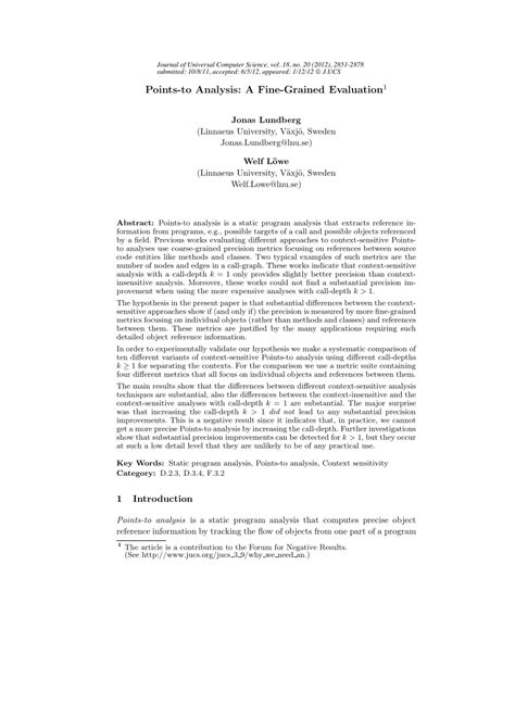 Pdf Points To Analysis A Fine Grained Evaluation