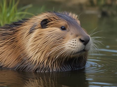 A Close Up Of A Beautiful Beaver Swimming Gracefully In Calm Water