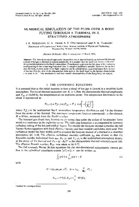 pdf numerical simulation of the flow over a body flying through a