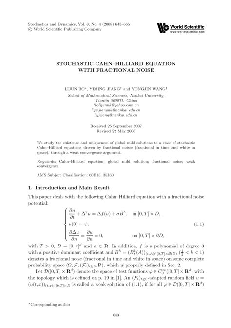 Pdf Stochastic Cahn Hilliard Equation With Fractional Noise