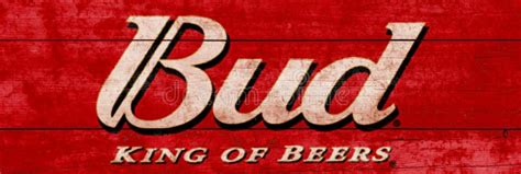 Budweiser Sign Close Up Budweiser Logo On Wooden Surface Editorial