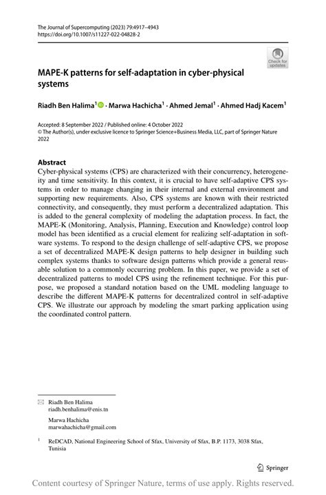 mape k patterns for self adaptation in cyber physical systems request pdf