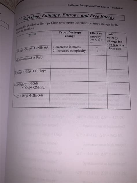 Solved Enthalpy Entropy And Free Energy Calculations An Chegg