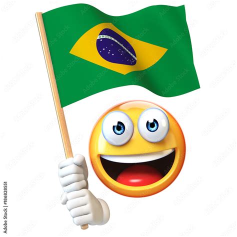 Emoji Holding Brazilian Flag Emoticon Waving National Flag Of Brazil