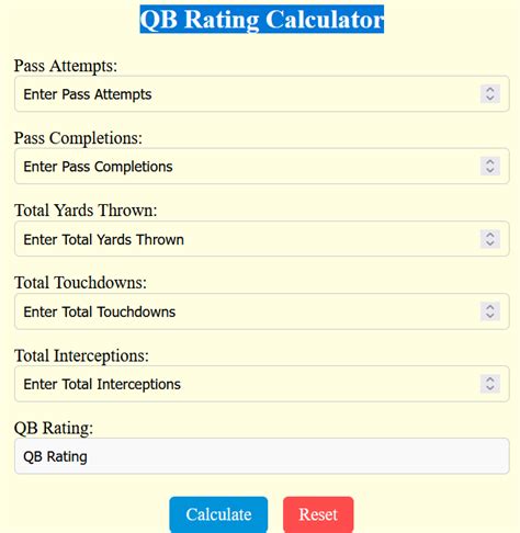 Qb Rating Calculator Passer Rating Online Calculators