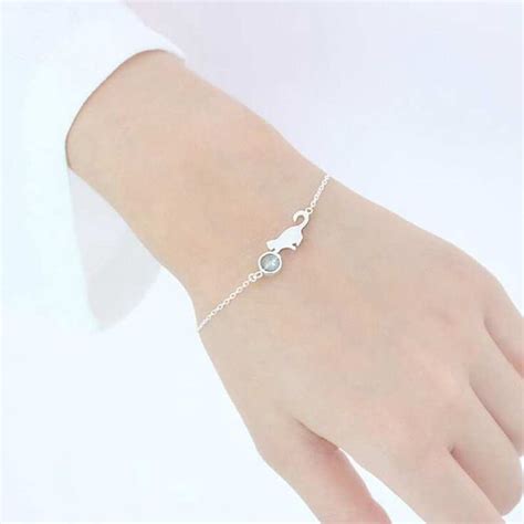 Cat Moonstone Bracelet Dainty Silver Jewelry With Cat Design Elegant
