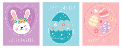 토끼와 장식용 달걀이 있는 귀여운 행복한 부활절 인사말 카드 컬렉션 벡터 일러스트 레이 션 4월에 대한 스톡 벡터 아트 및 기타 이미지 Istock