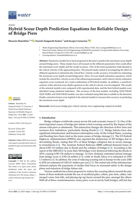 Pdf Hybrid Scour Depth Prediction Equations For Reliable Design Of Bridge Piers
