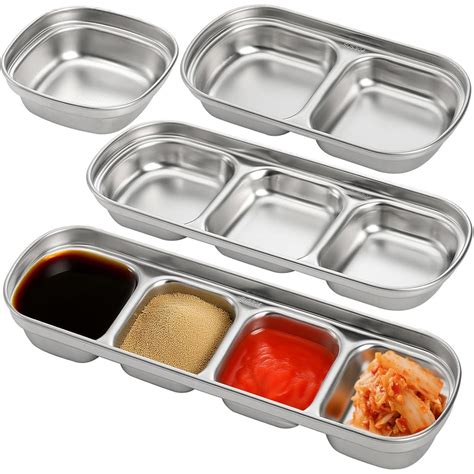 Stainless Steel Sauce Dish 1234 Compartment Korean Ketchup Divided