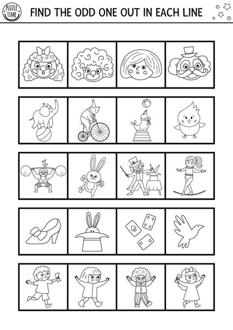 Find The Odd One Out Circus Black And White Logical Activity For