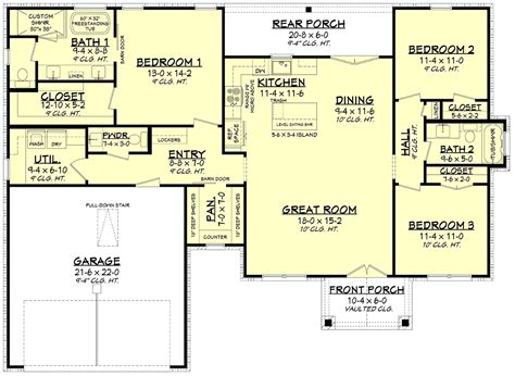 Ranch Style House Plan 80818 With 3 Bed 3 Bath 2 Car Garage Ranch