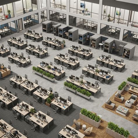 Modern Open Floor Plan Office Design Collaborative Spaces And Quiet