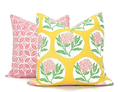 Pink Coffee Bean Block Print Decorative Pillow Cover 18x18 Etsy