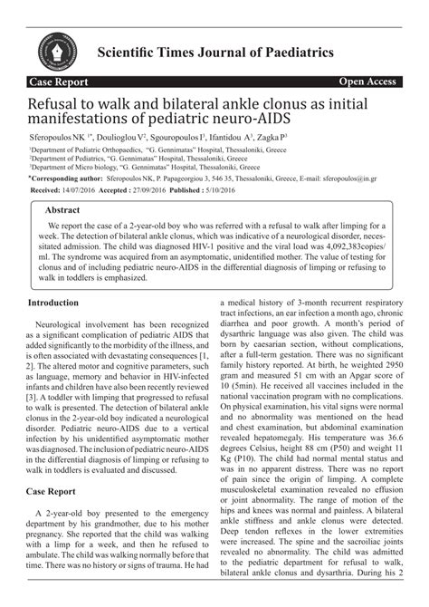 Pdf Refusal To Walk And Bilateral Ankle Clonus As Initial