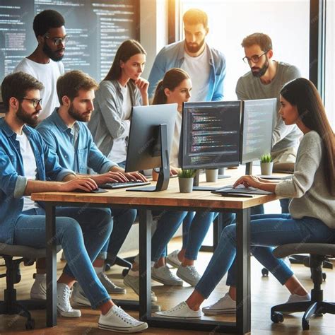 Software Engineers Collaborating On A Project Premium Ai Generated Image