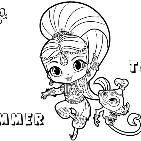 Shimmer And Shine Coloring Pages Leah Lineart Picture Free Printable