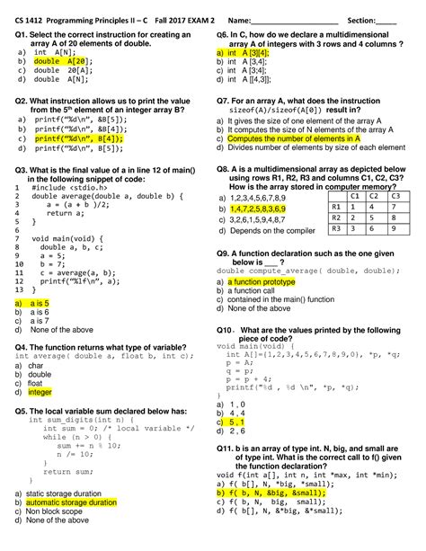 Cs1412 Exam2 Soln Updated Cs 1412 Programming Principles Ii C Fall