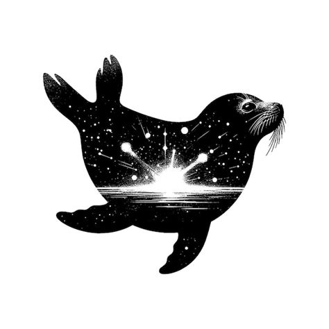 silhouette of seal filled with space and scifi element in rough drawing