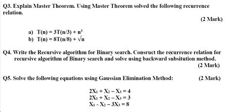 Solved Q3 Explain Master Theorem Using Master Theorem