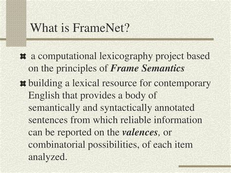 Ppt Framenet Semantic Classification And Syntagmatic Information Powerpoint Presentation Id