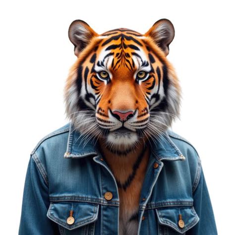 Tiger Headed Man Poses Confidently Urban Setting Digital Art Vibrant