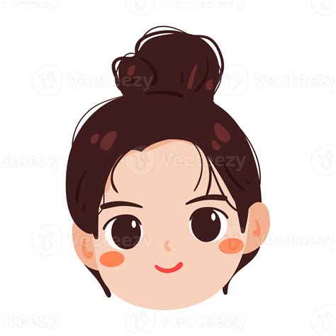 Hand Drawing Cute Cartoon Girl With Bun Hair 17293216 Png