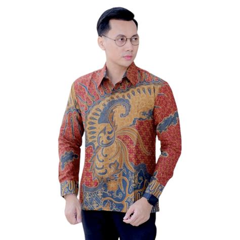 Jual Batik Pria Modern Baju Atasan Kemeja Batik Lengan Pendek Bata Batik Baju Hem Batik Merah