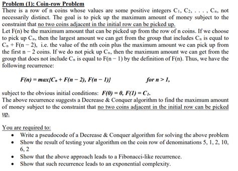 solved problem 1 coin row problem there is a row of n