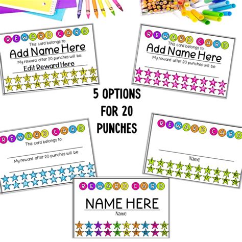 Editable Rewards Punch Card 10 20 Hole Punches Behavior Incentive Templates