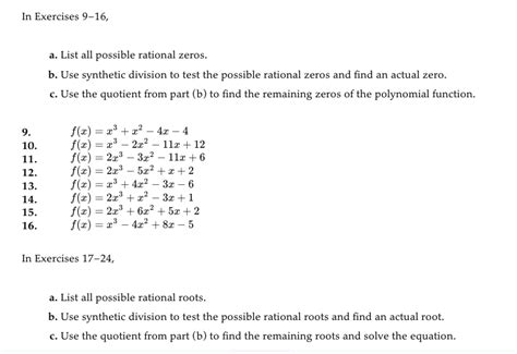 Solved In Exercises 9 16 A ﻿list All Possible Rational