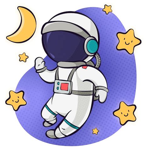 우주 터 그림에서 귀여운 우주 비행사 프리미엄 벡터