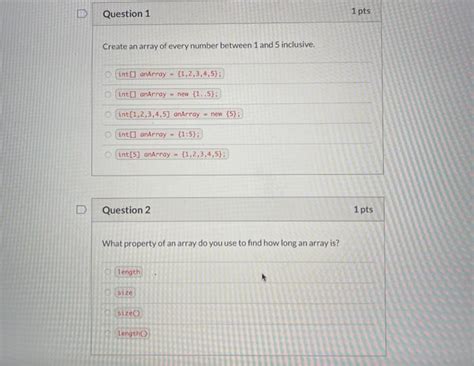 solved question 1 1 pts create an array of every number