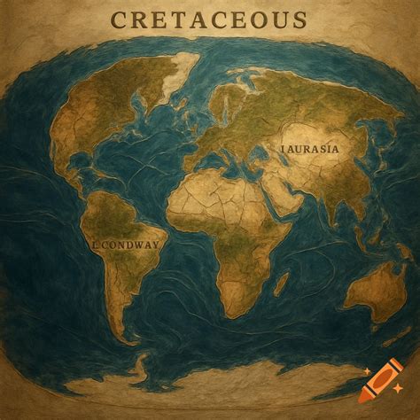 A Vintage Style Paleogeographic Map Of The Earth During The Cretaceous Period Showing