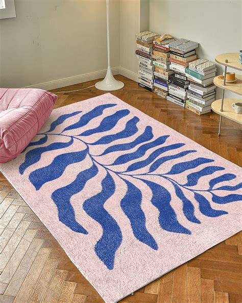 Blue Pink Matisse Leaf Carpet Funky Retro Danish Pastel Decor Rug