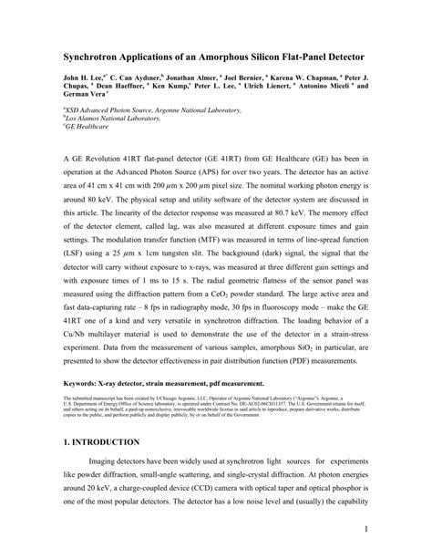 Pdf Synchrotron Applications Of An Amorphous Silicon Flat Panel Detector