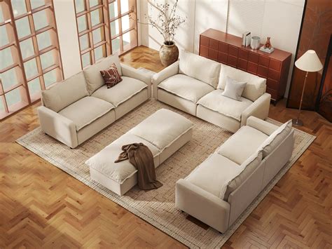 Beige Linen 6 Seater Sofa Sets Open Plan Magic Home