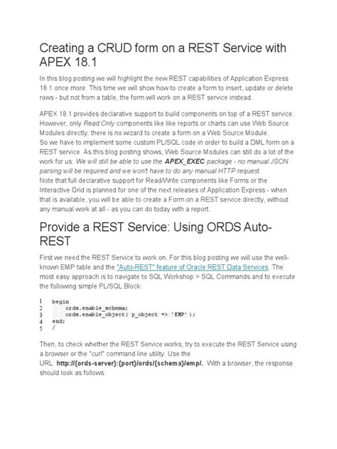 Creating A Crud Form On A Rest Service With Apex 18 Pdf Plsql Representational State Transfer