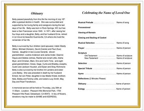 Tribute Funeral Program Template Diy Funeral Programs Funeral