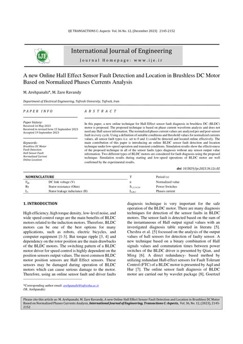 Pdf A New Online Hall Effect Sensor Fault Detection And Location In Brushless Dc Motor Based