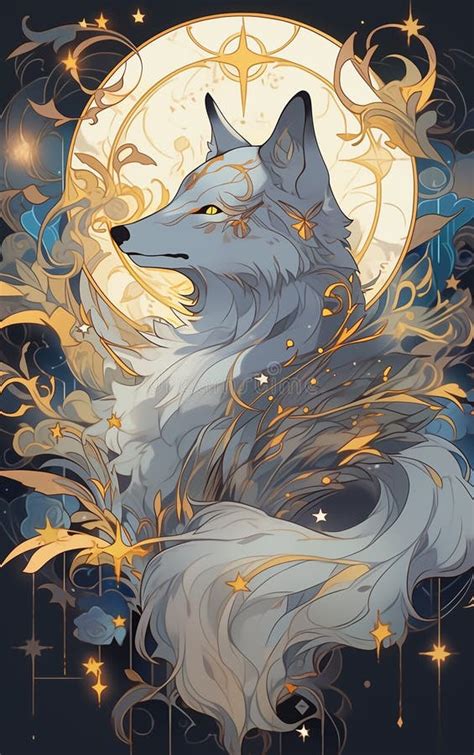 Celestial Wolf With Ornamental Background Stock Illustration