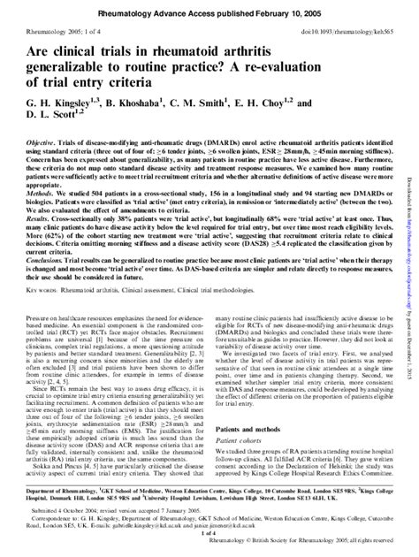 Pdf Are Clinical Trials In Rheumatoid Arthritis Generalizable To