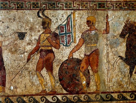 Guerreros Samnitas Pintura De Tumba Del Siglo Iv A C Del Sitio De Paestum Italia Fresco