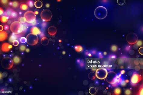 추상 화려한 Defocused 원형 Bokeh 스파클 반짝이 조명 배경 마법의 공간 우주 반짝 거품 Blayer 배너 또는