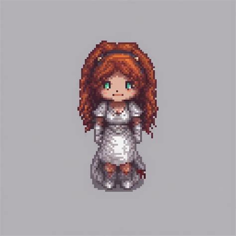 Cute Pixel Art Of A Girl In A Shimmering Silver Dress Premium Ai