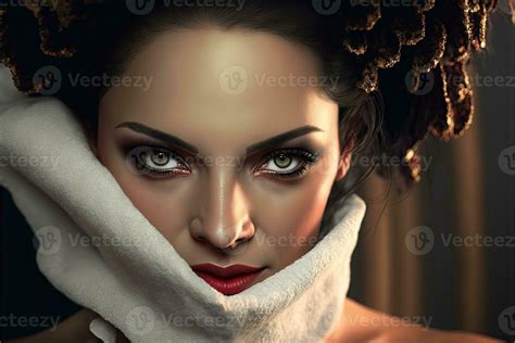 Beautiful Black Hair Green Eyes Latina Mexican Girl Looking At You With