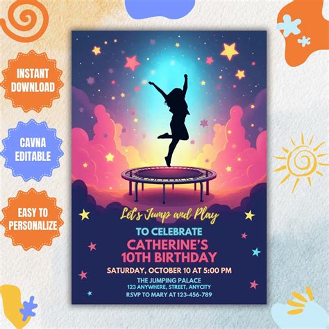Editable Trampoline Park Birthday Invitation Lets Jump Birthday Party