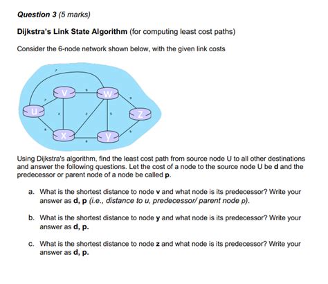 solved question 3 5 marks dijkstra s link state algorithm