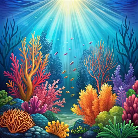 Underwater Coral Reef And Seaweed Vector Clipart For Creative Aquatic
