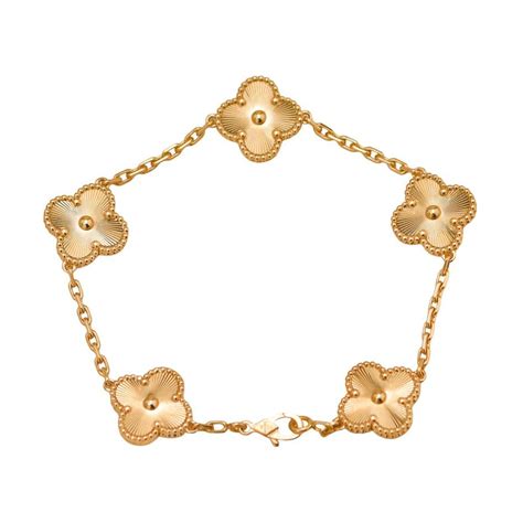 Van Cleef And Arpels Vintage Alhambra Guilloché 5 Motifs Bracelet 18k Ye